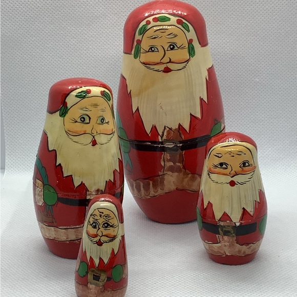Holiday | Vintage Santa Claus Nesting Dolls Wooden 4 Piece Wood Hand ...